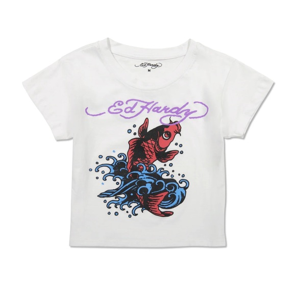Ed Hardy | Tops | Nwt Ed Hardy Koi Fish Crop Top White Medium | Poshmark